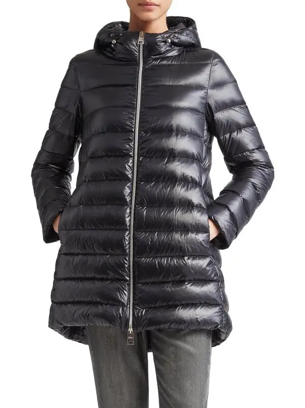 Herno Shiny Nylon Hooded Down Puffer Jacket - Black