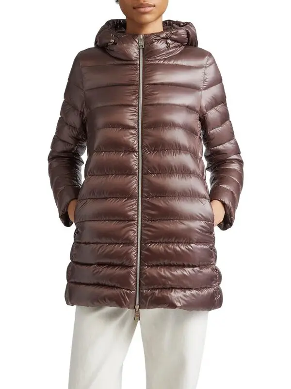 Herno Shiny Nylon Hooded Down Puffer Jacket - Chocolate