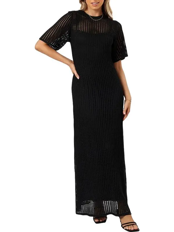 PETAL & PUP Hollie Open Stitch Maxi Dress - Black