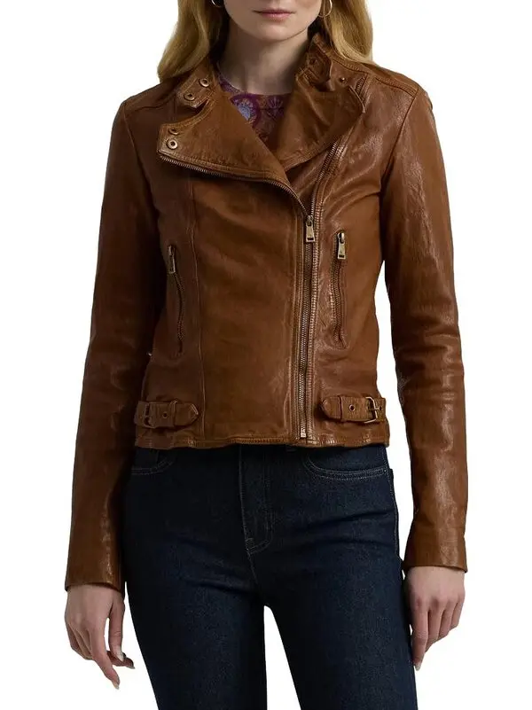 Ralph Lauren Leather Moto Jacket - Dark Walnut