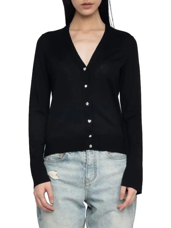 Zadig&Voltaire Jemma Crystal Button Merino Wool Cardigan - Black
