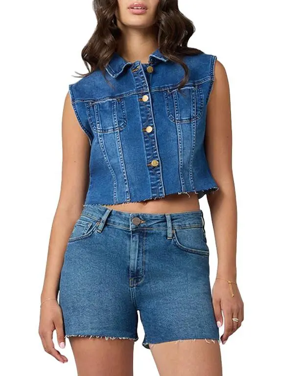 LOLA JEANS Gabbie Cropped Denim Vest - Dim Sky