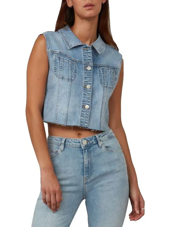 LOLA JEANS Gabbie Cropped Denim Vest - Stone Blue Skyline