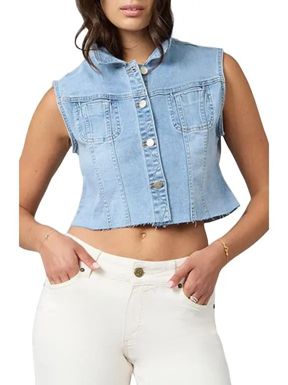 LOLA JEANS Gabbie Cropped Denim Vest - Stone Blue Skyline