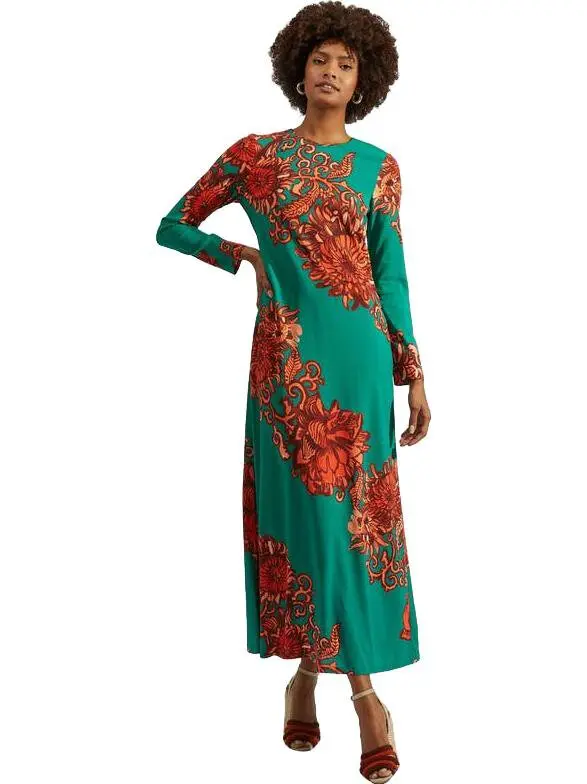 La DoubleJ Long Sleeve Swing Dress - Anemone Ghirlanda Green