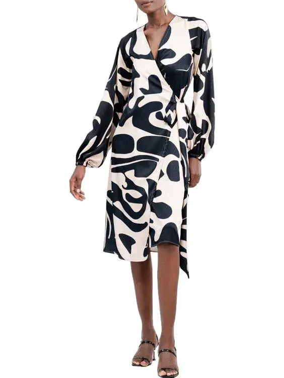 DIARRABLU Lala Long Sleeve Midi Wrap Dress - Black