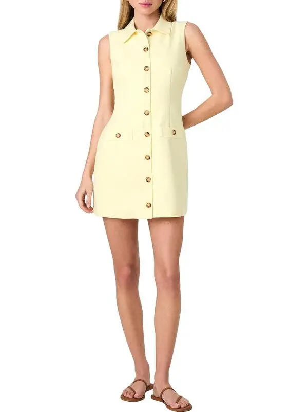 French Connection Azra Sleeveless Twill Mini Shirtdress - Cornsilk Yellow
