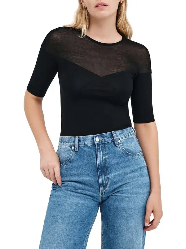 MARCELLA Adeline Mixed Media Top - Black
