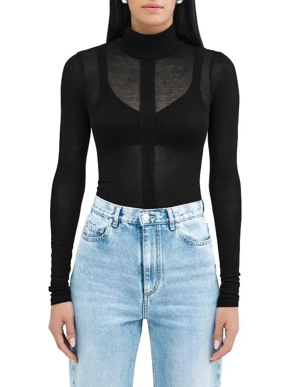 MARCELLA Amsterdam Sheer Turtleneck Top - Black