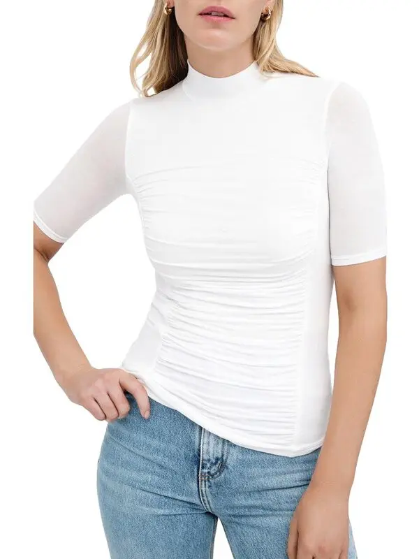MARCELLA Logan Ruched Mock Neck Top - Off White