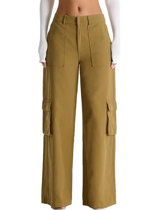 Naked Wardrobe Relaxed Straight Leg Canvas Cargo Pants - Olive