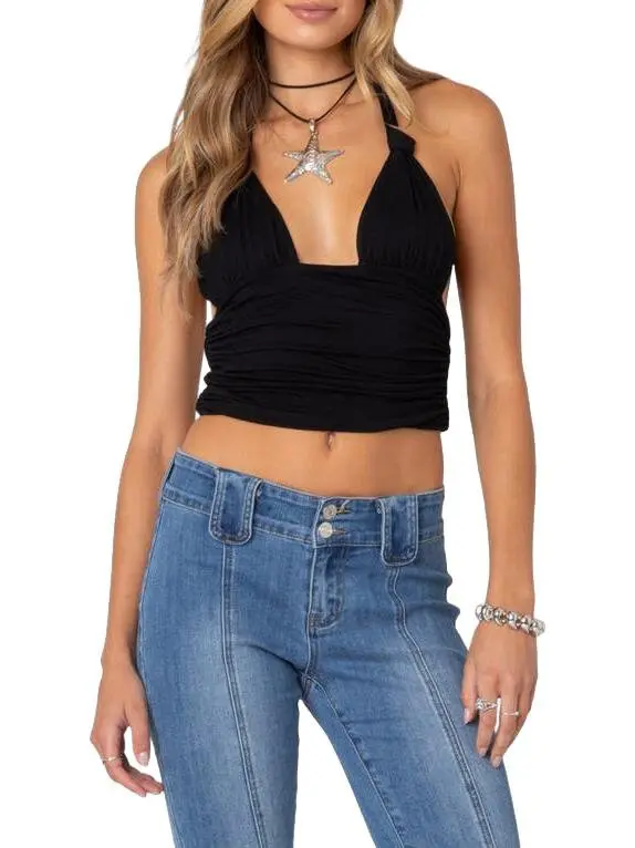 EDIKTED Lillie Knot Accent Halter Top - Black