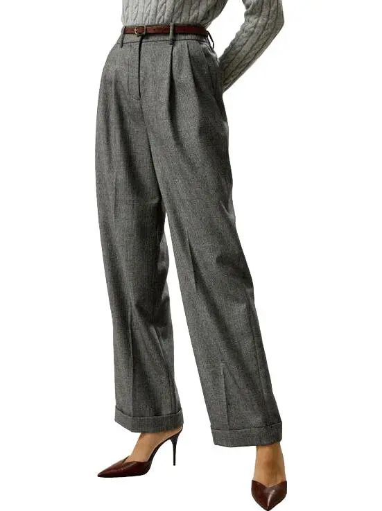 Lilysilk Wide Leg Wool-flannel Suit Trousers - Glen Check