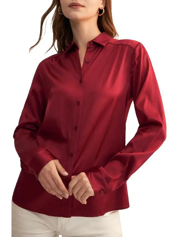 Lilysilk Long Sleeve Collared Silk Blouse - Claret