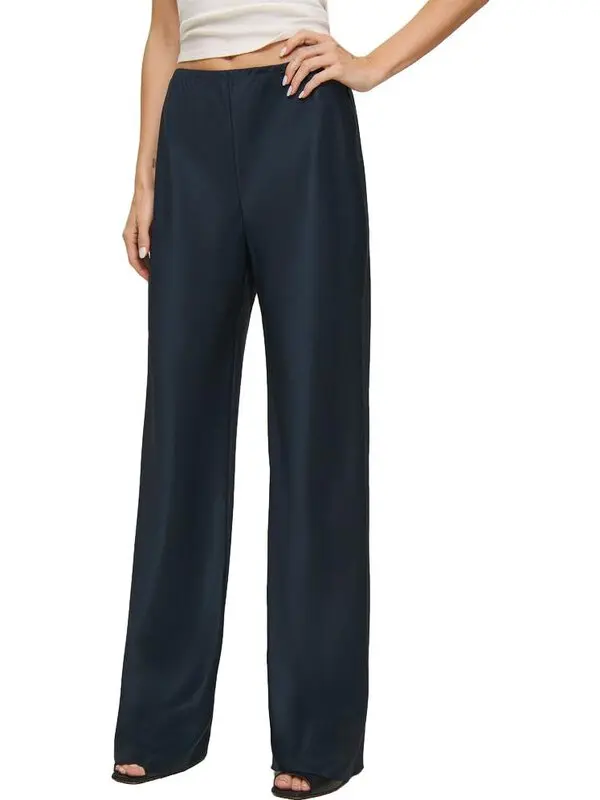 REFORMATION Gale High Waist Satin Pants - Midnight