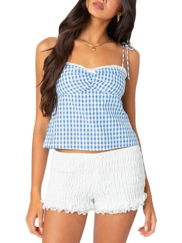EDIKTED Billie Gingham Camisole - Blue-and-white