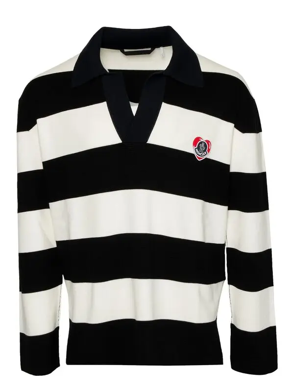 Moncler Striped Long-sleeve Polo - Black