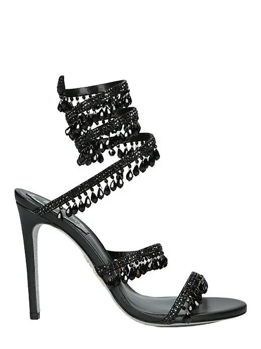 Rene Caovilla Chandelier 105 Crystal-embellished Leather Heeled Courts - Black