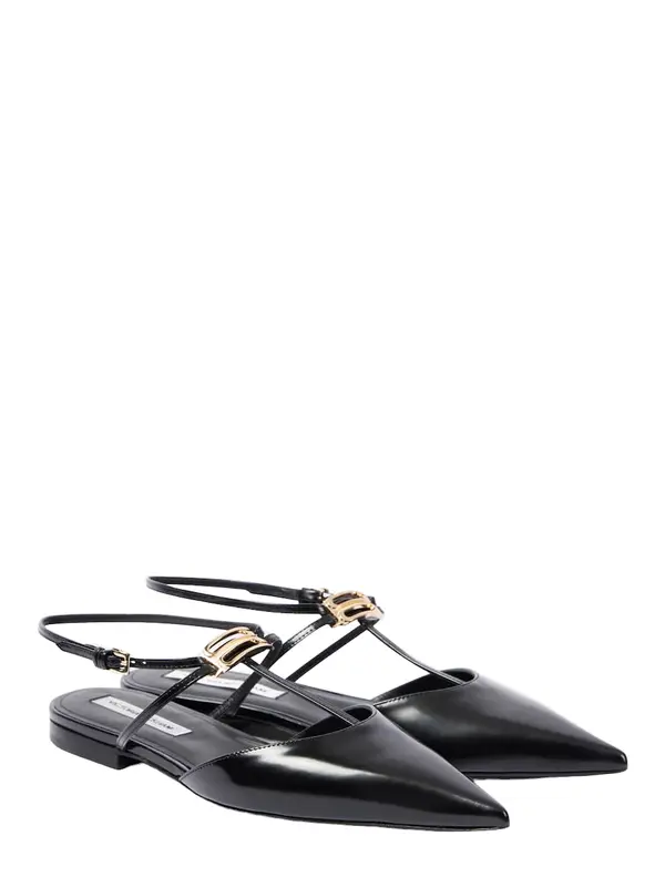Victoria Beckham B Buckle Leather Slingback Flats - Black