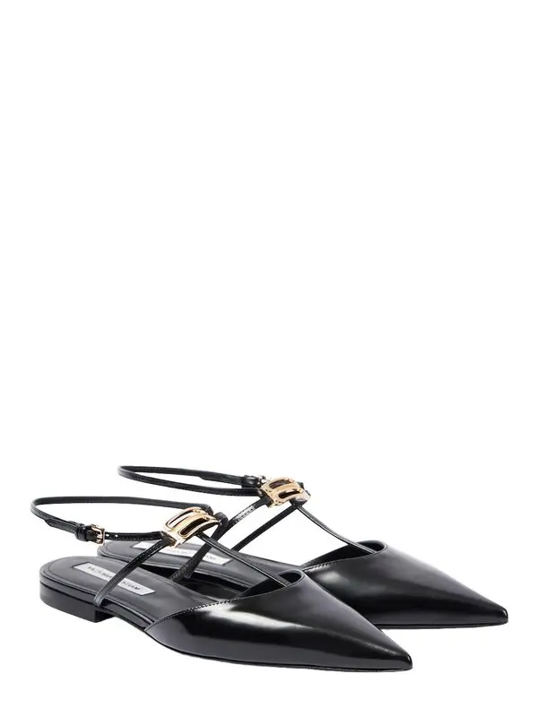 Victoria Beckham B Buckle Leather Slingback Flats - Black