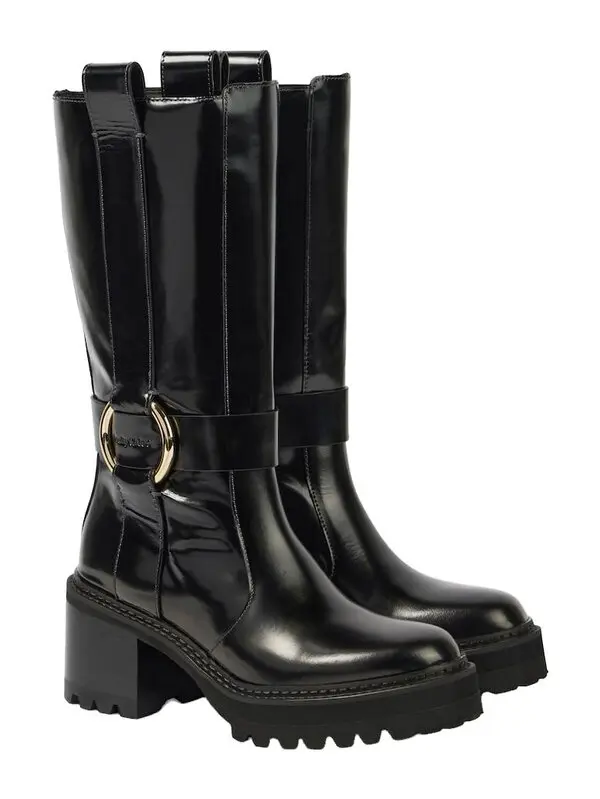 See By Chloé Knee-high Leather Boots With Gold Hardware - Black