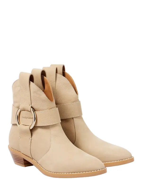 See By Chloé Ring 40 Leather Ankle Boots - Beige