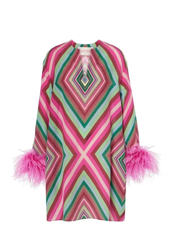 Valentino Garavani Feather-trimmed Silk Minidress - Multicoloured