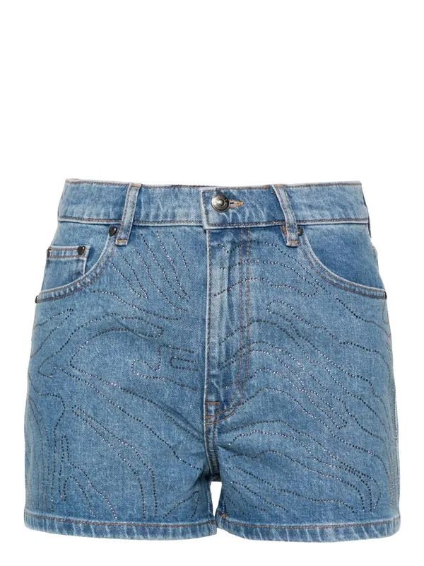 ROTATE BY BIRGER CHRISTENSEN Rhinestoned Denim Shorts - Blue