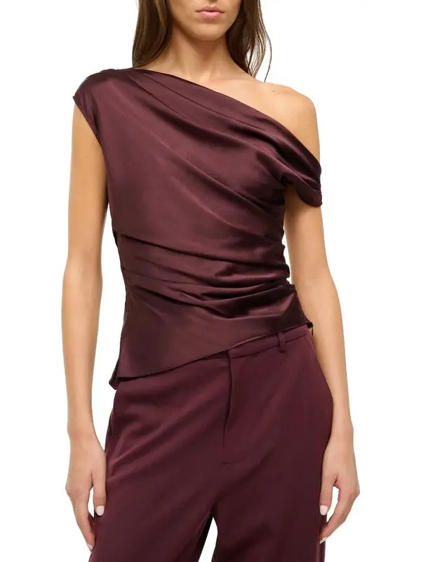 Staud Phare One-shoulder Stretch Silk Top - Merlot