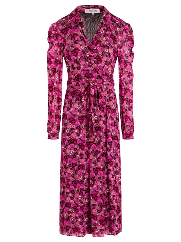 Diane Von Furstenberg Phoenix Printed Mesh Midi Wrap Dress - Magenta