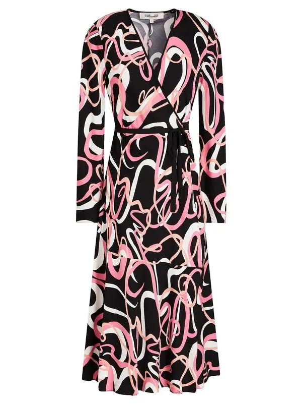 Diane Von Furstenberg Anika Printed Midi Wrap Dress - Black