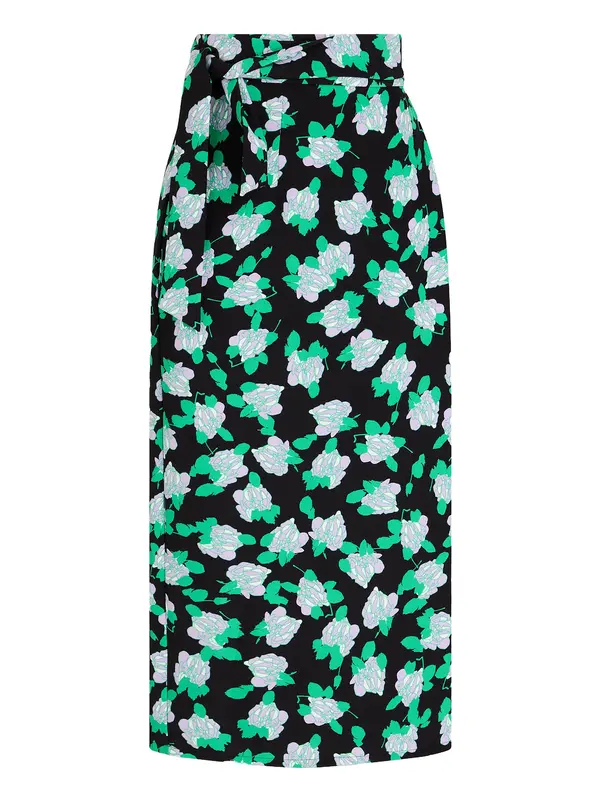 Diane Von Furstenberg Elma Floral-print Cady Midi Wrap Skirt - Green