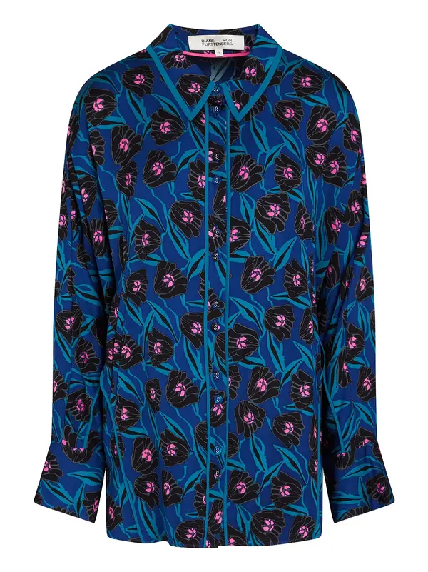 Diane Von Furstenberg Alona Floral-print Crepe Shirt - Royal Blue