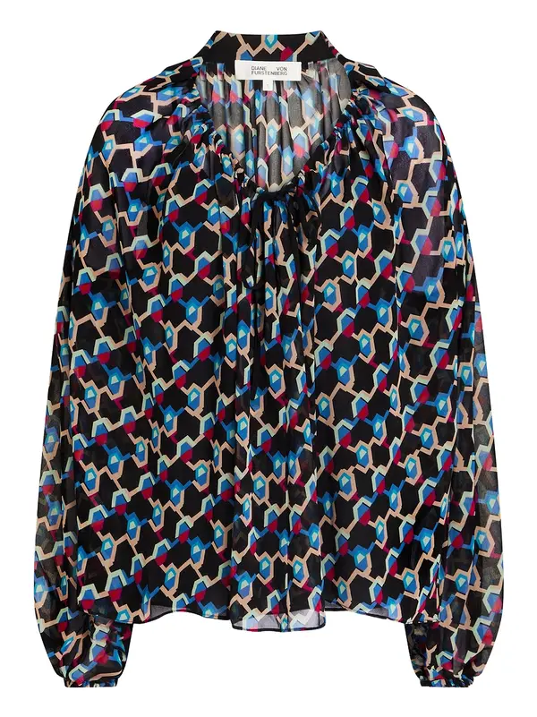Diane Von Furstenberg Kipleen Printed Chiffon Blouse - Black
