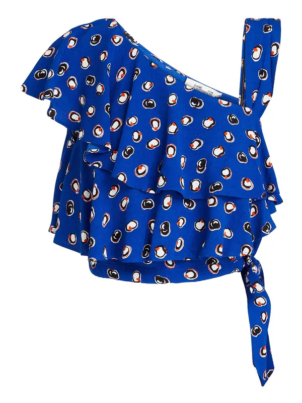 Diane Von Furstenberg Chase Tiered Printed Crepe Top - Royal Blue