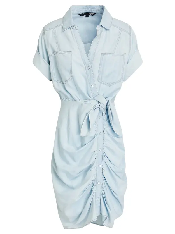 Veronica Beard Ruched Chambray Shirt Dress - Sky Blue