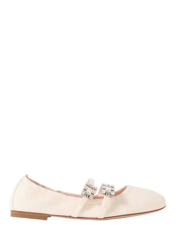 ROGER VIVIER Crystal-embellished Leather Ballet Flats - Off-white