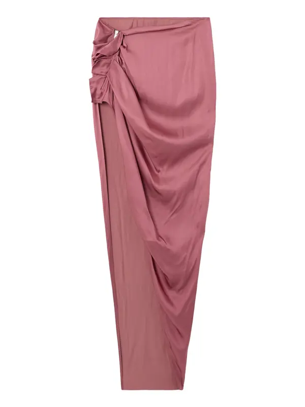 Rick Owens Edfu Ruffled Asymmetric Draped Satin Maxi Skirt - Pink