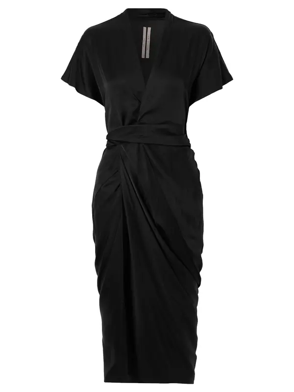 Rick Owens Draped Satin Midi Wrap Dress - Black