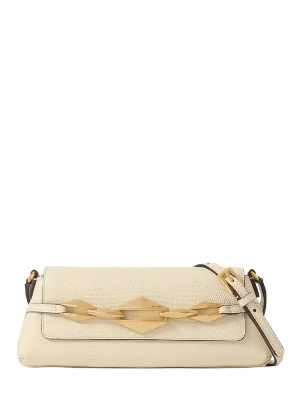JIMMY CHOO Diamond Small Lizard-effect Shoulder Bag - Cream