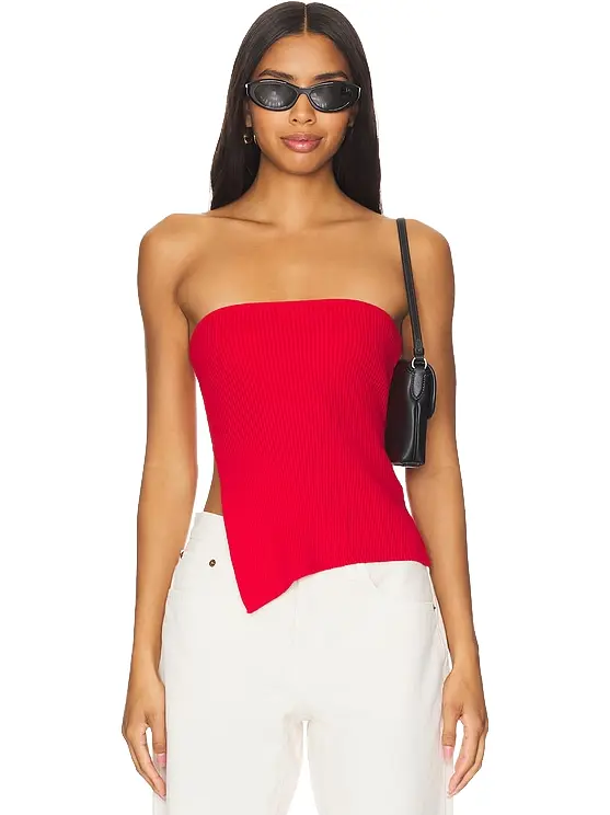 SNDYS Ribbed Knit Jersey Top - Cherry Red