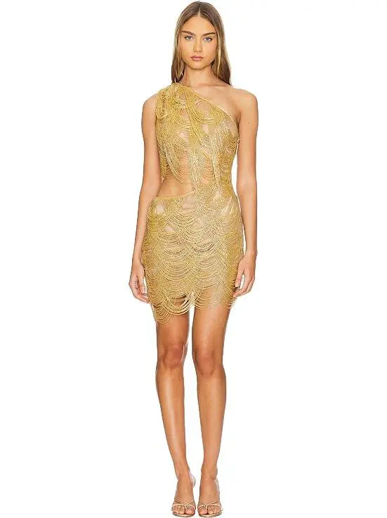BRONX AND BRONCO Wayla One Shoulder Mini Dress - Gold