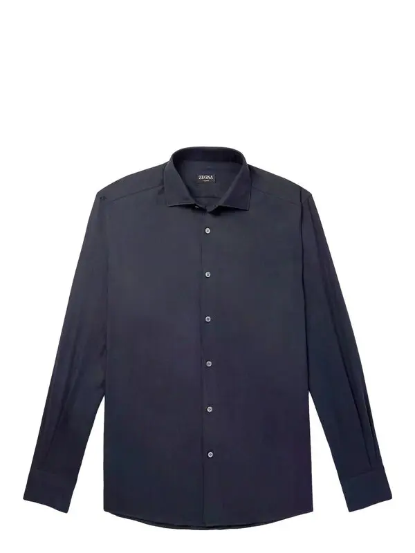 Zegna Cutaway-collar Cotton And Cashmere-blend Twill Shirt - Blue