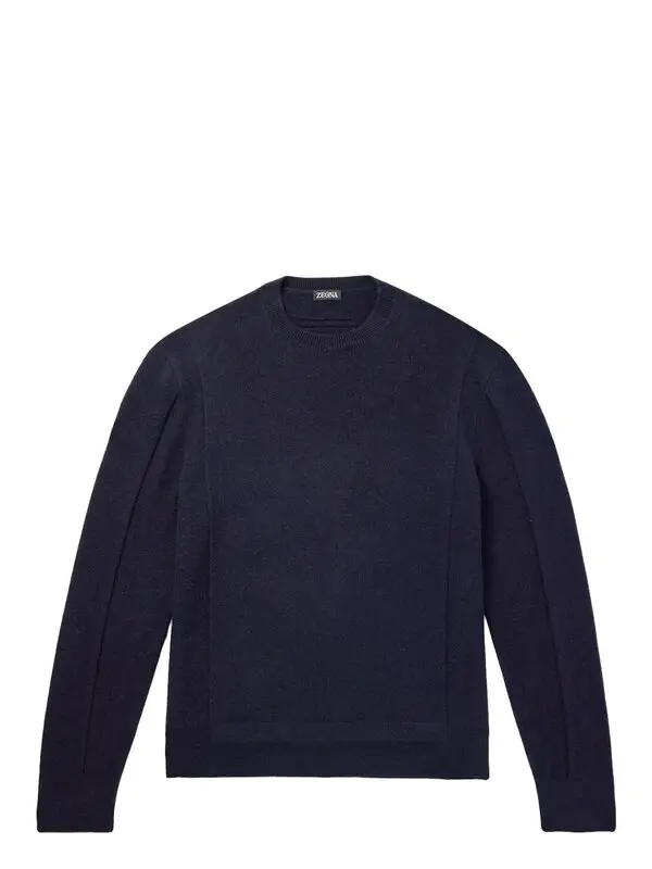 Zegna Logo-detailed Wool And Cashmere-blend Sweater - Blue