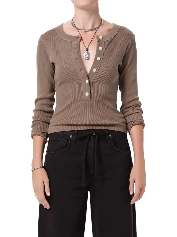 Citizens Of Humanity Varra Rib Henley - Cocoa Md Grey Brown