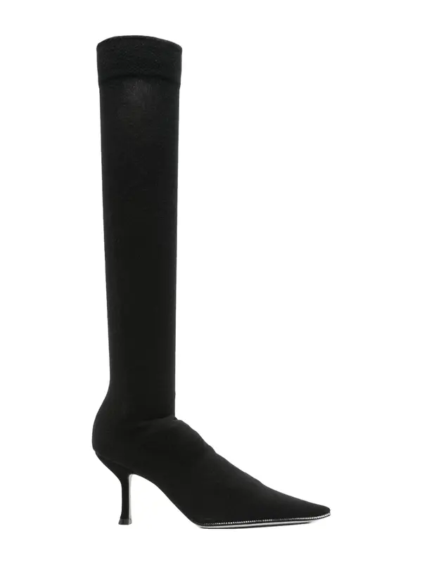 Rene Caovilla 70mm Crystal-embellished Knitted Boots - Black