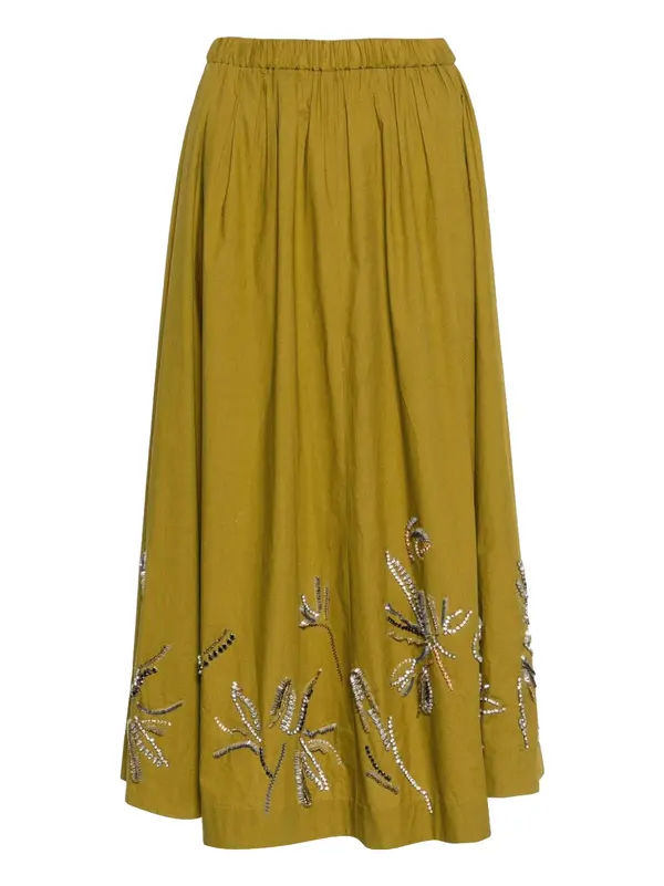 FORTE_FORTE Crystal-embellished Flared Midi Skirt - Green