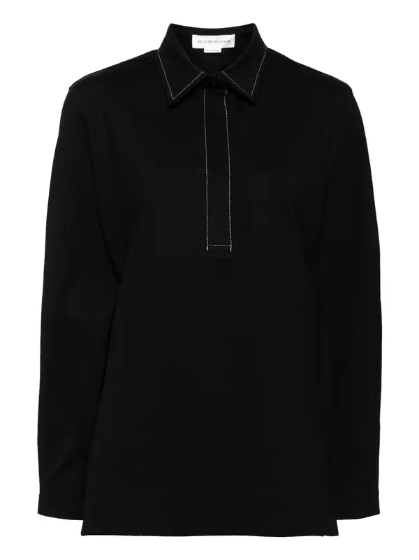 Victoria Beckham Decorative-stitching Polo Top - Black