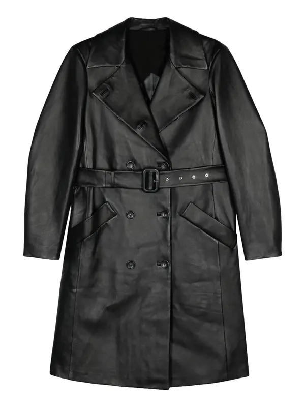Sportmax Belted Leather Trench Coat - Black