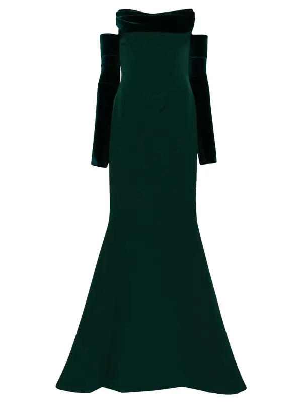 RHEA COSTA Raven Crepe Gown - Green